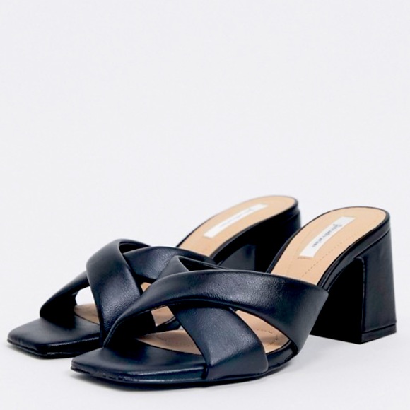 stradivarius | Shoes | Sexy Black Leather Sandals Stradivarius Block ...